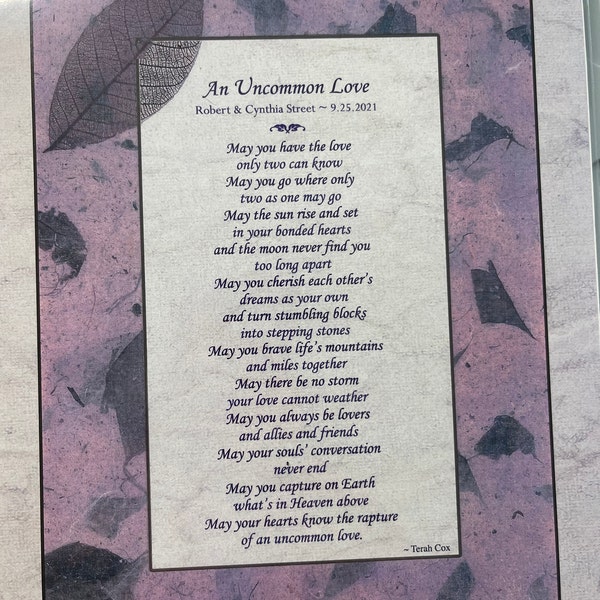 UNCOMMON LOVE - Wedding Poem by Terah Cox - Etsy