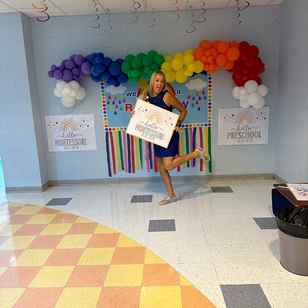 Boho Rainbow Hello Preschool Sign, First Day of Preschool, Printable ...