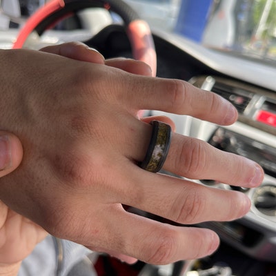 Dark Wood Cannabis Gold 24K Glow Titanium Ring, Weed Wedding Ring ...