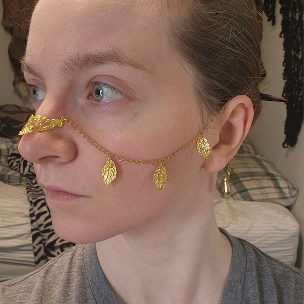 Nose Bridge Cuff, Without Piercing, Face Harness Jewel in Chains ...