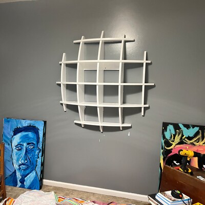 Wood Wall Shelf, Hanging Bookcase, Modern Sphere Book Display, Office ...