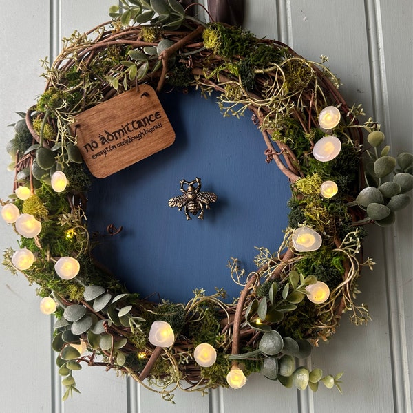 Hobbit Door Wreath With Light up Mushrooms Fairy Door With Green Door ...