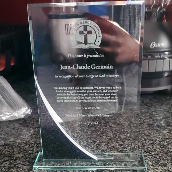 Custom Engraved Rectangle Designer Glass Award | Modern Glass Trophy ...
