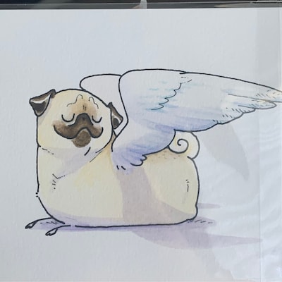Angel Wings Pug Art Print Pug Angel Art, Fawn Pug Memorial Print by ...