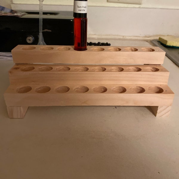 Wooden Display Rack for Fragrance or Essential Oils - 3 Row Bottle ...