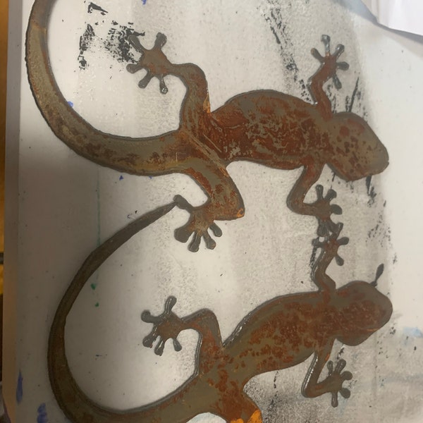 8 Inch Lizard Gecko Rusty Rustic Vintage Antique-y Metal Art Ornament ...