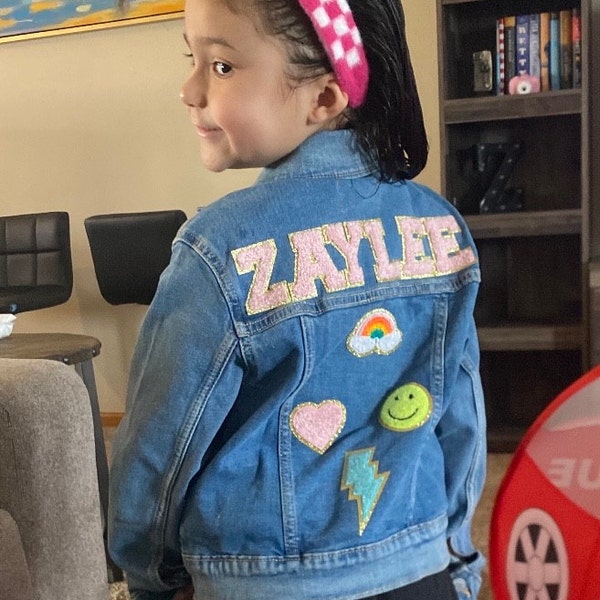 Personalized Custom Jean Denim Name Jacket, Chenille, Letter, Baby ...