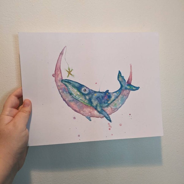 Mermaid & Dolphin Watercolor Art Prints - Etsy