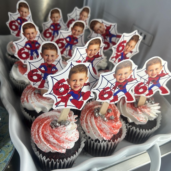 Spidey Face Cupcake Toppers, Personalized Spidey and Friends Cupcake ...