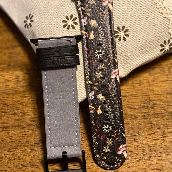 Botanical Nature Forest Apple Watch Band - Vegan Leather Strap With ...