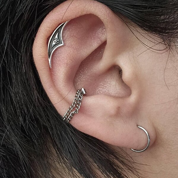 Top Helix Chain Piercing • Hanging Pendulum Helix Earring • Crescent ...
