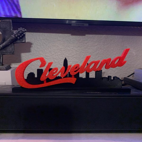 LED Light up Cleveland Script W/ City Skyline Desktop Stand Sign Figure ...