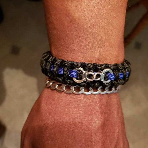 Thin Blue Line With Handcuffs Paracord Bracelet, Police Officer ...