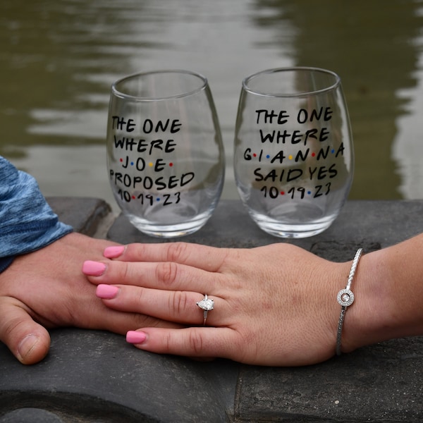 Personalized Engagement Wine Glasses, Engagement Gift for Couple ...