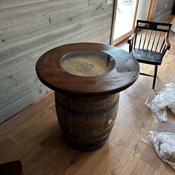 Whiskey Barrel Table Top With Glass Center, Wine Barrel Top, Bourbon ...