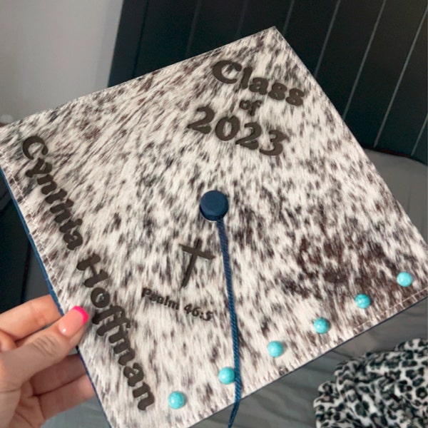 Grad Cap Topper Western Cowhide Personalized Mortar Board Cover ...