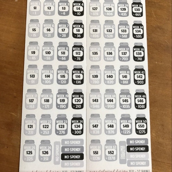 52 Week Savings Challenge Stickers | Functional Planner Stickers | F36 ...