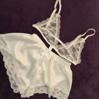 Satin Pyjamas With Lace Trim & Heart Lingerie Set - Etsy