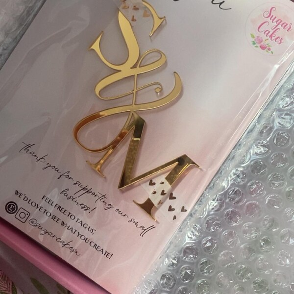 Personalised Calligraphy Acrylic Mirror Initials Letter Set Cake Charm ...