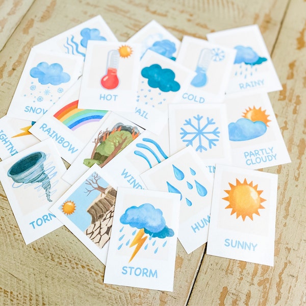 Weather Flashcards, Homeschool Montessori Materials, Toddler Flash ...