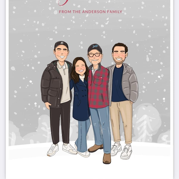 Family Portrait (4 People), Bespoke Illustration, Custom Portrait, Best ...