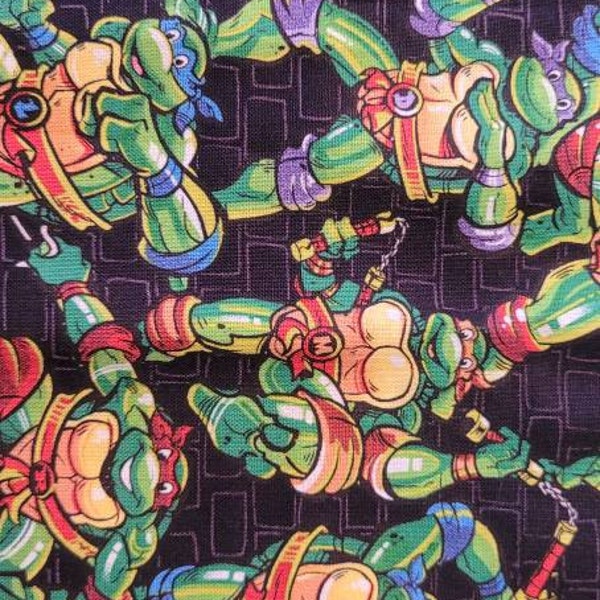Teenage Mutant Ninja Turtle Cotton Fabric TMNT Turtle Power Pizza Toss ...