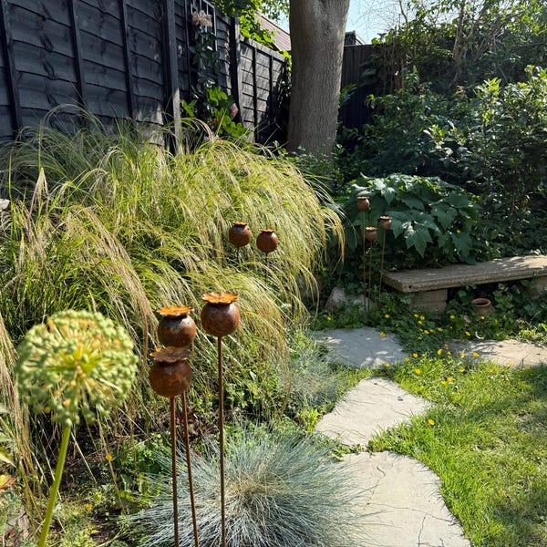 Large Metal Poppy Seed Heads. Rusted Sculptures for the Garden. Garden ...