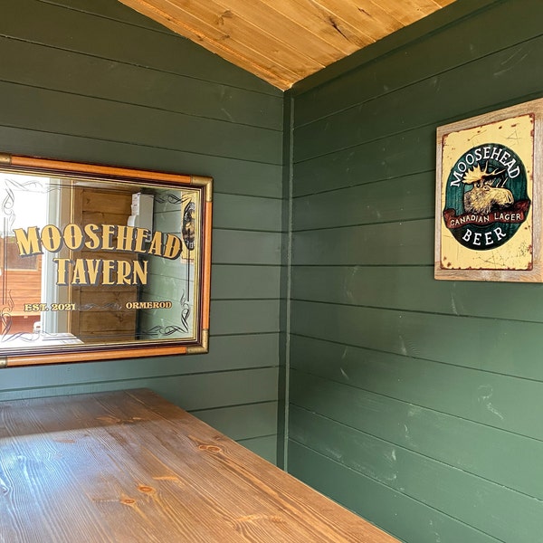 Moosehead Beer Metal Sign Barn Wood Frame Bar Decor Man Babe Cave - Etsy