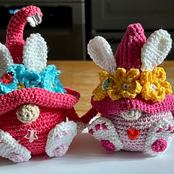 Easter Crochet Pattern Bunny Keychains With Crochet Flowers, Crochet ...