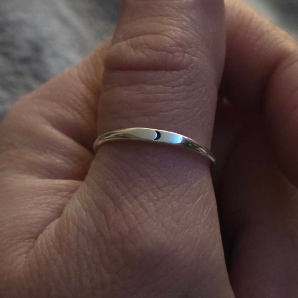 Dainty Tiny Crescent Moon Engraved Ring, Signet Style 2mm Band With ...