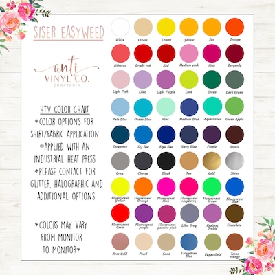 Siser Easyweed Plain Color Chart, Custom Color Chart, Vinyl Color Chart ...