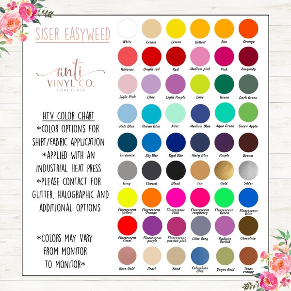 Siser Easyweed Plain Color Chart, Custom Color Chart, Vinyl Color Chart ...