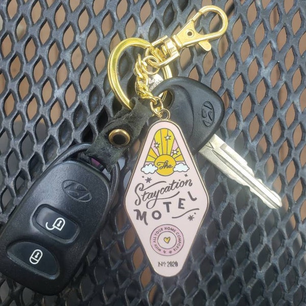 Staycation Motel Keychain - Isolation Keyring - Pastel Pink Purse Charm ...