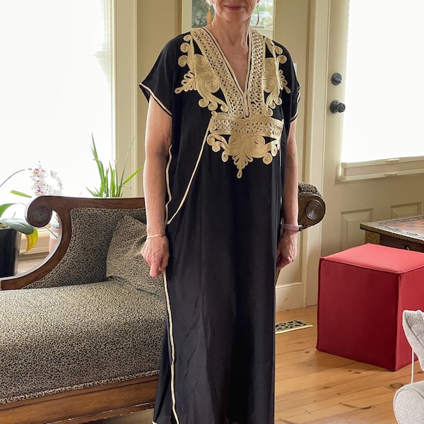 Summer Black Gold Caftan Kaftan Gandora -lounge Dress,resort Kaftan ...