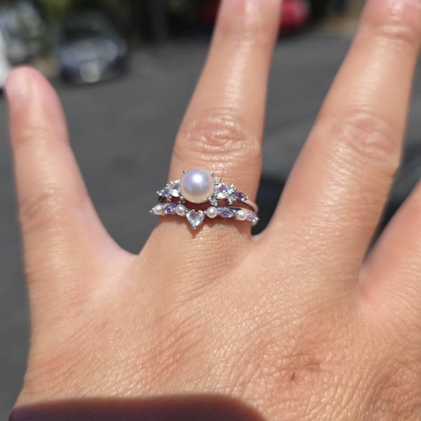 Art Deco Akoya Pearl&opal Engagement Ring Vintage Solid Gold Diamond ...