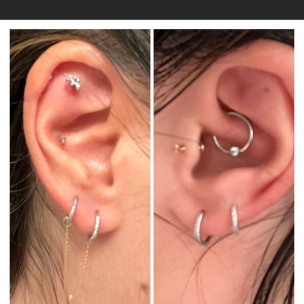 14K Solid Gold Extension Chain, Earring Connecting Link, Cartilage Ear ...