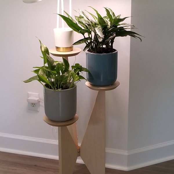 Three Tier Plant Stand, Maple, Mid-century Modern, Solid Hardwood - Etsy