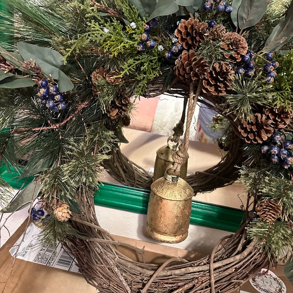 Winter Wreath With Rustic Brass Bell |housewarming Gift | Rustic Style ...