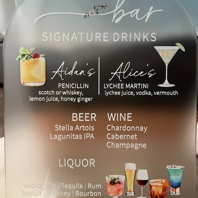 Frosted Acrylic Arch Bar Menu Signature Drink Sign Custom - Etsy