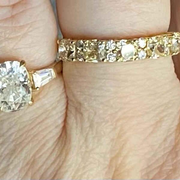 Full Eternity U Prong Set Designer Wedding Band, Colorless Emerald Cut ...