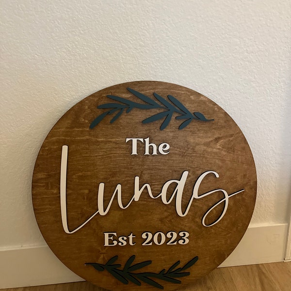 Round Last Name Sign, Round Wedding Sign, Established Sign, Wedding ...