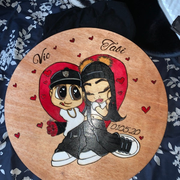 Chicano Love Heart in Color, Anniversary Couple Art, Custom Cartoon ...