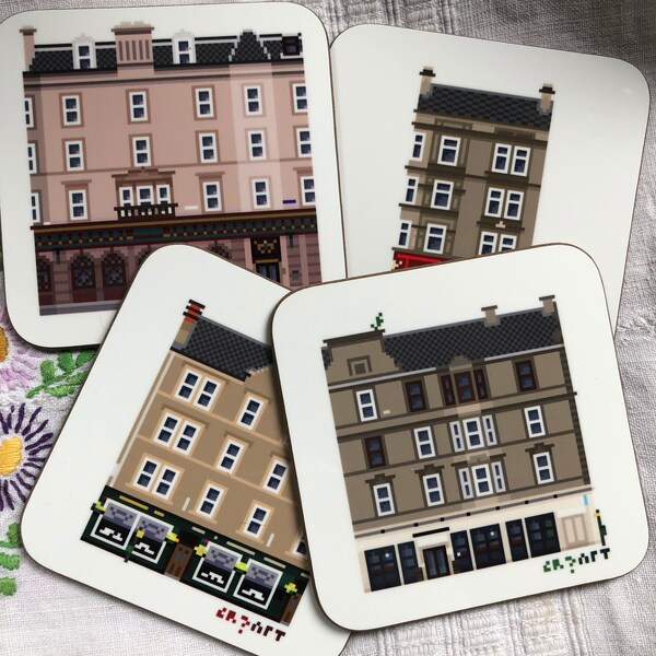 Pixel Dundee Multi Story Tower Blocks 4 Hardboard Coaster Set. Scottish ...