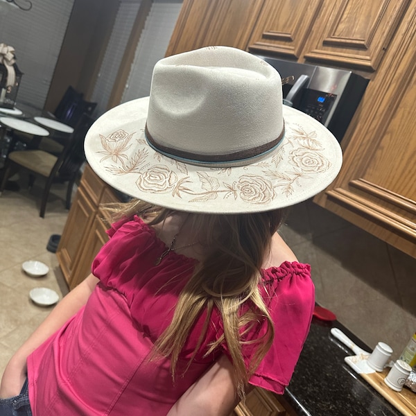Wild Child Roses - Authentic Hand Burned Hat, Wide Brim, Best Seller ...