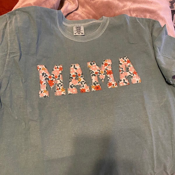Comfort Colors Mama Embroidered Fall Floral Applique Short Sleeve Shirt ...