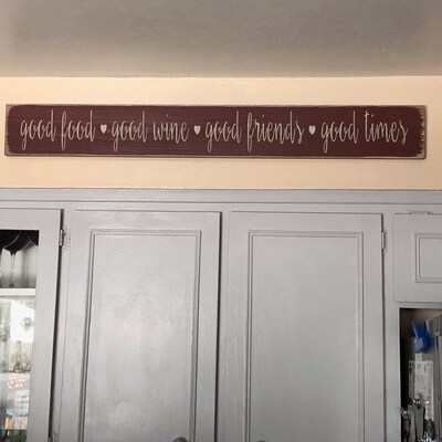 S 240 Handmade, Wood, Long Sign With Saying. good Food Good Wine Good ...
