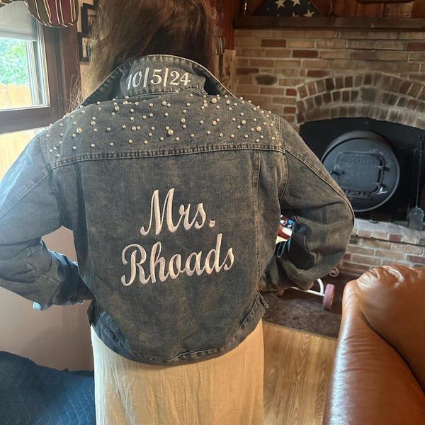 Embroidered Bridal Jean Jacket With Pearls. Personalized Mrs. Jean ...