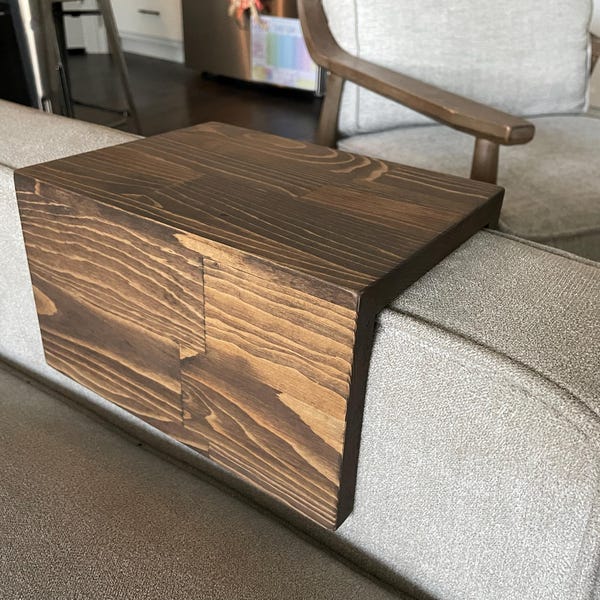 Handcrafted Wood Armrest Table, Simple and Functional Couch Tray, Sofa ...