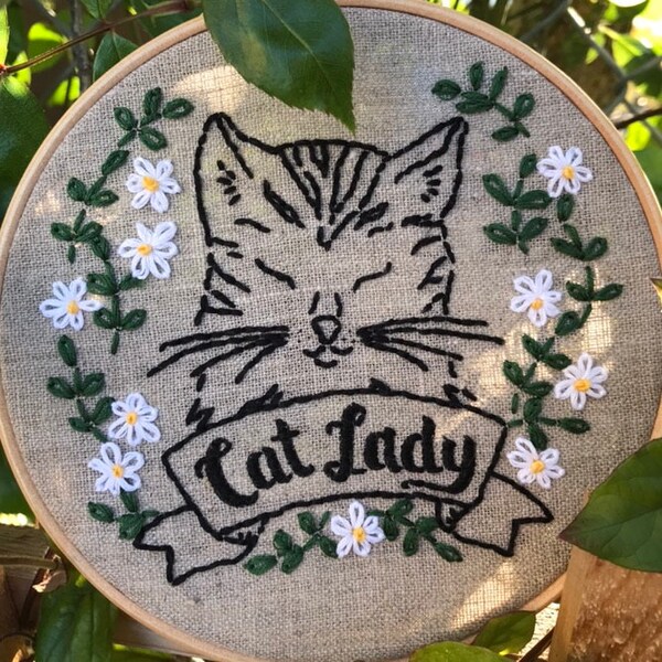 Modern Embroidery Kit: Cat Lady - Etsy