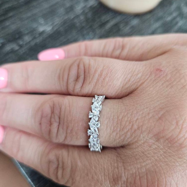 Multi Stone Ring, Diamond Wedding Band, Marquise Ring, Womens Gold Ring ...